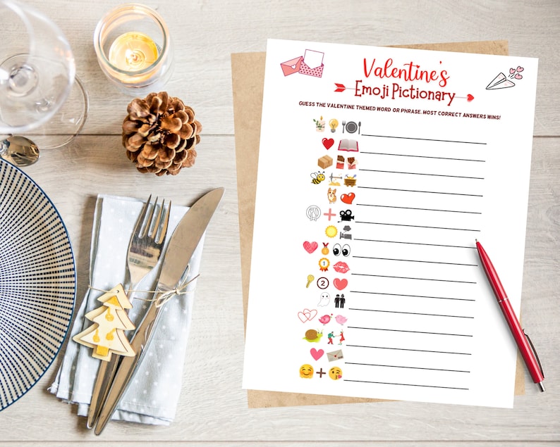 Valentine's Day Emoji Pictionary Game Bundle Printable - Etsy