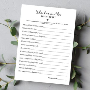 Who Knows the Bride Best Game Printable Bridal Shower Game - Etsy