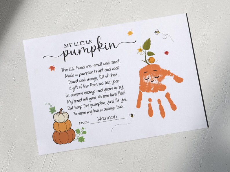 Pumpkin Poem Handprint Printable DIY Kids Craft Fall Art Project ...