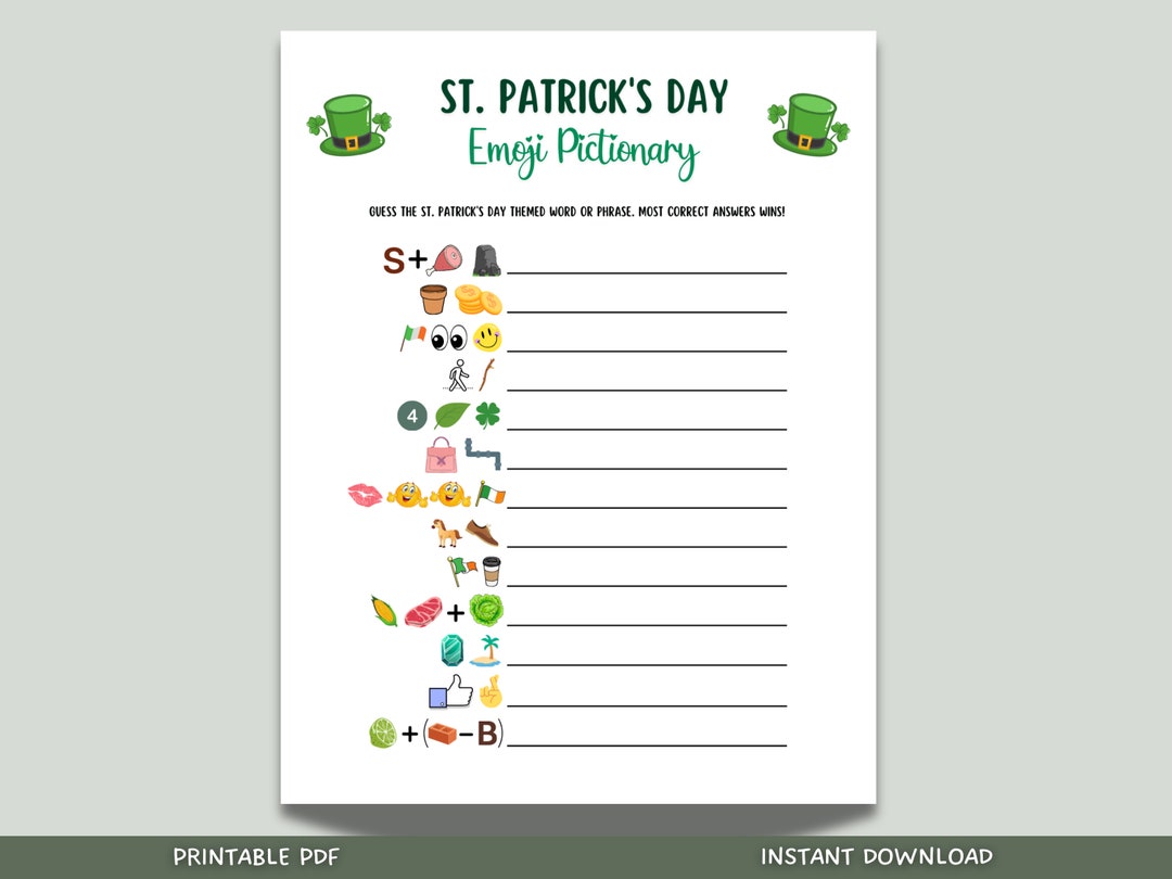 St Patricks Day Emoji Pictionary Game Printable, St Patricks Day Party ...