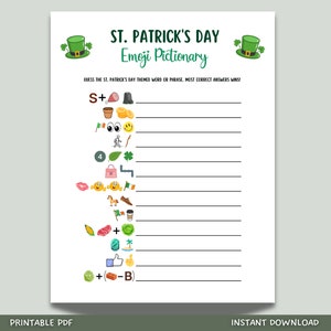 St Patricks Day Emoji Pictionary Game Printable, St Patricks Day Party ...