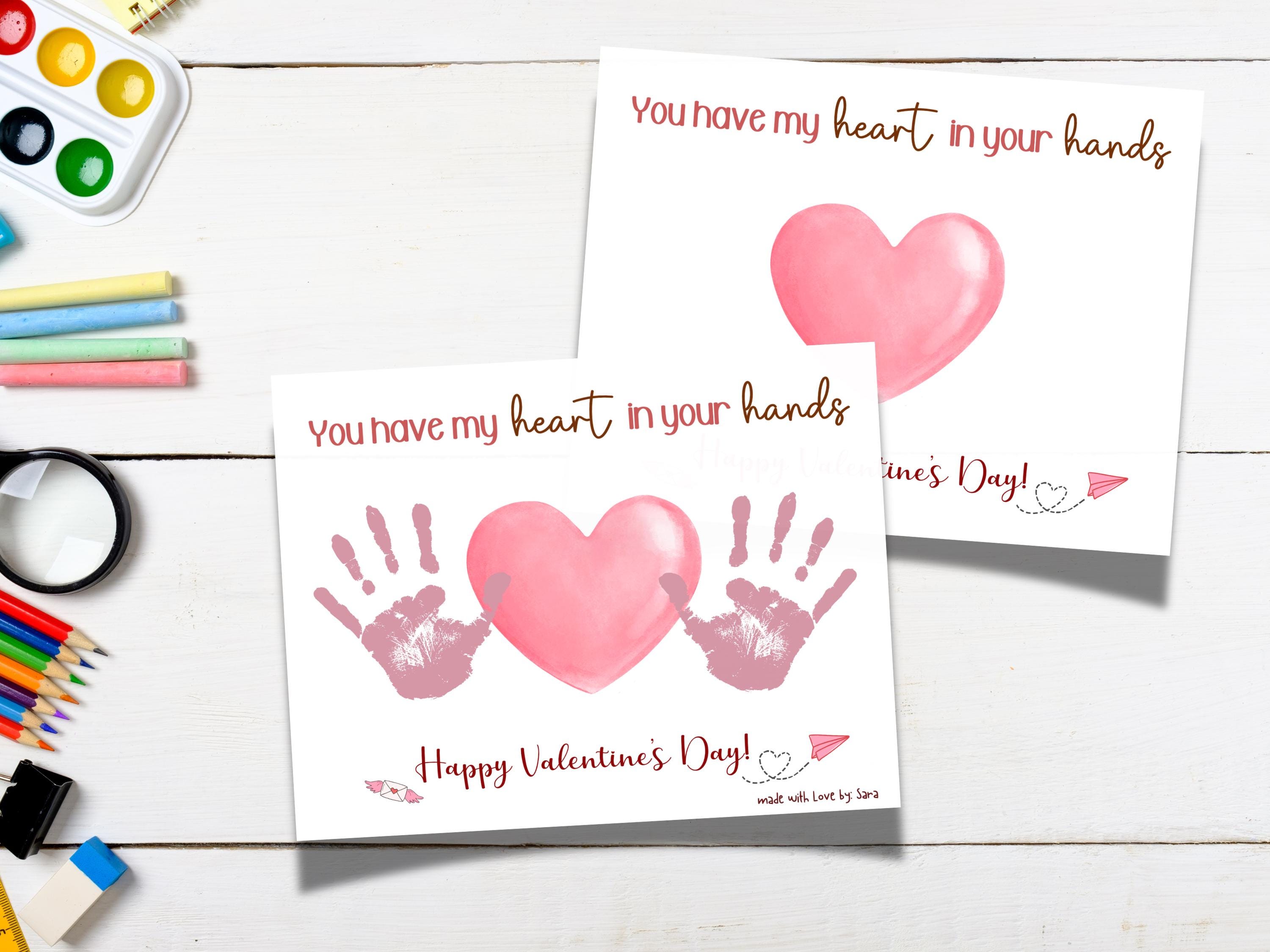 Valentines Handprint Holiday Crafts Printable, DIY Heart Art for Kids ...