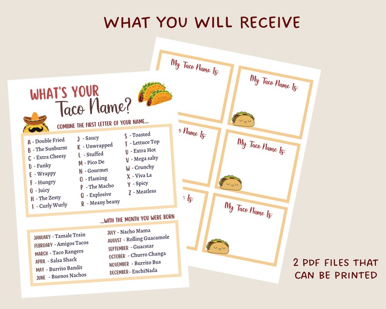 What's Your Taco Name Printable Cinco De Mayo Party Game - Etsy