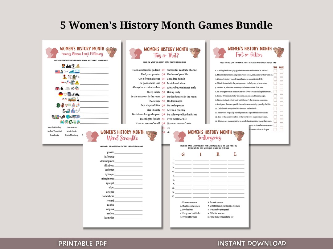 Womens History Month Party Games Printable, Emoji Pictionary, Trivia ...