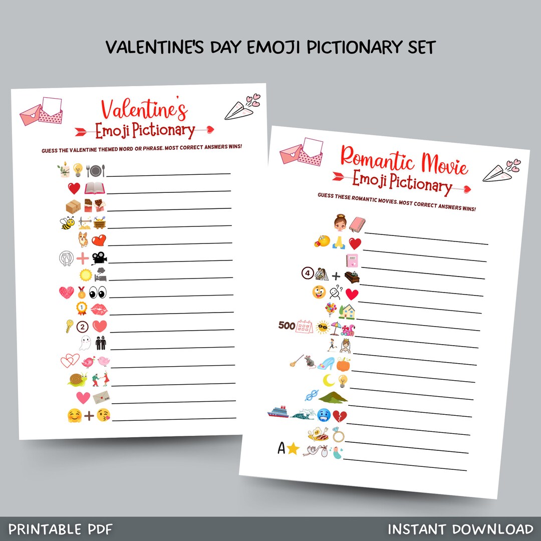 Valentine's Day Emoji Pictionary Game Bundle Printable, Fun Romantic ...