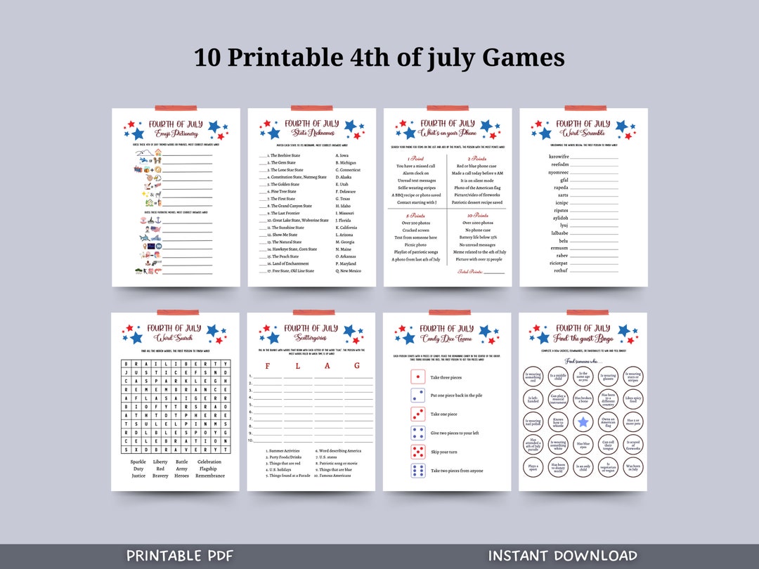 4th of July Games Printable, Independence Day Patriotic American Trivia ...