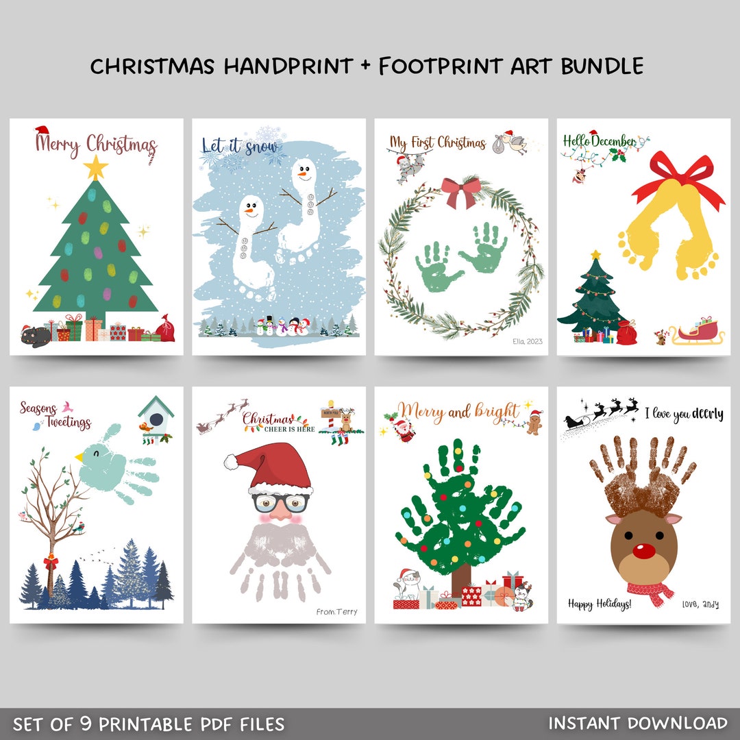 Christmas Handprint Footprint Art & Crafts Printable, DIY Holiday ...