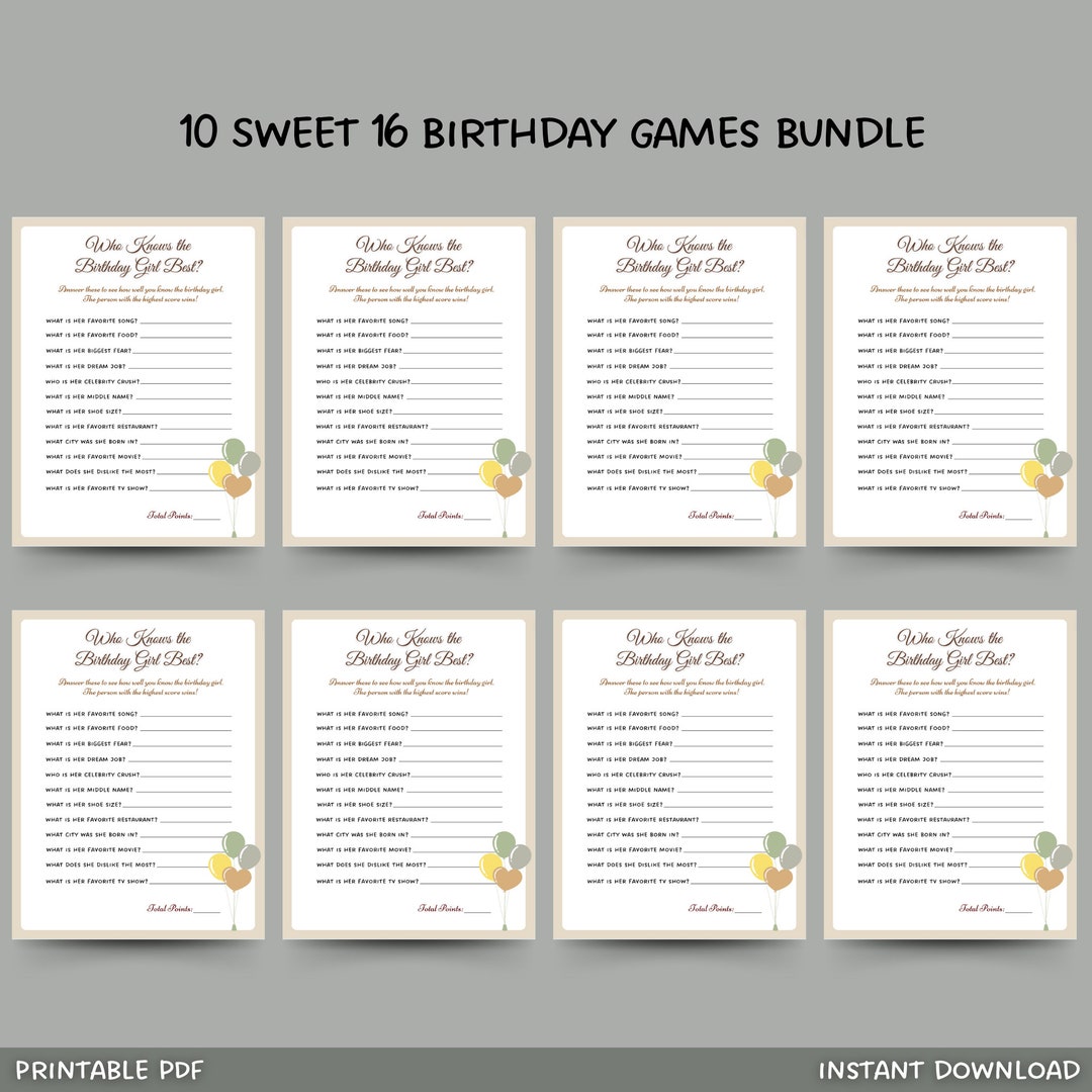 Sweet 16 Birthday Party Games Bundle Printable 16th Birthday - Etsy