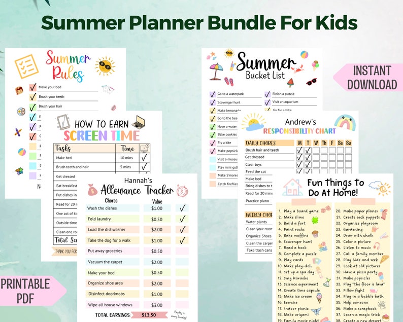 Editable Summer Planner Bundle Printable Summer Chore Chart - Etsy