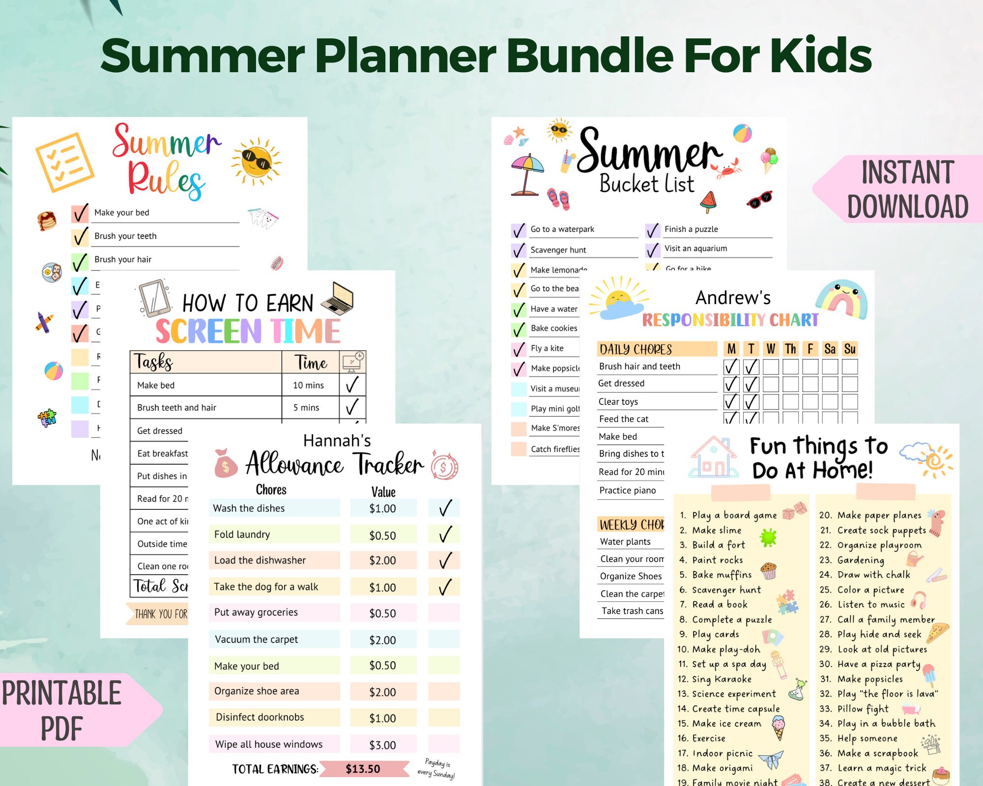 Editable Summer Planner Bundle Printable Summer Chore Chart - Etsy