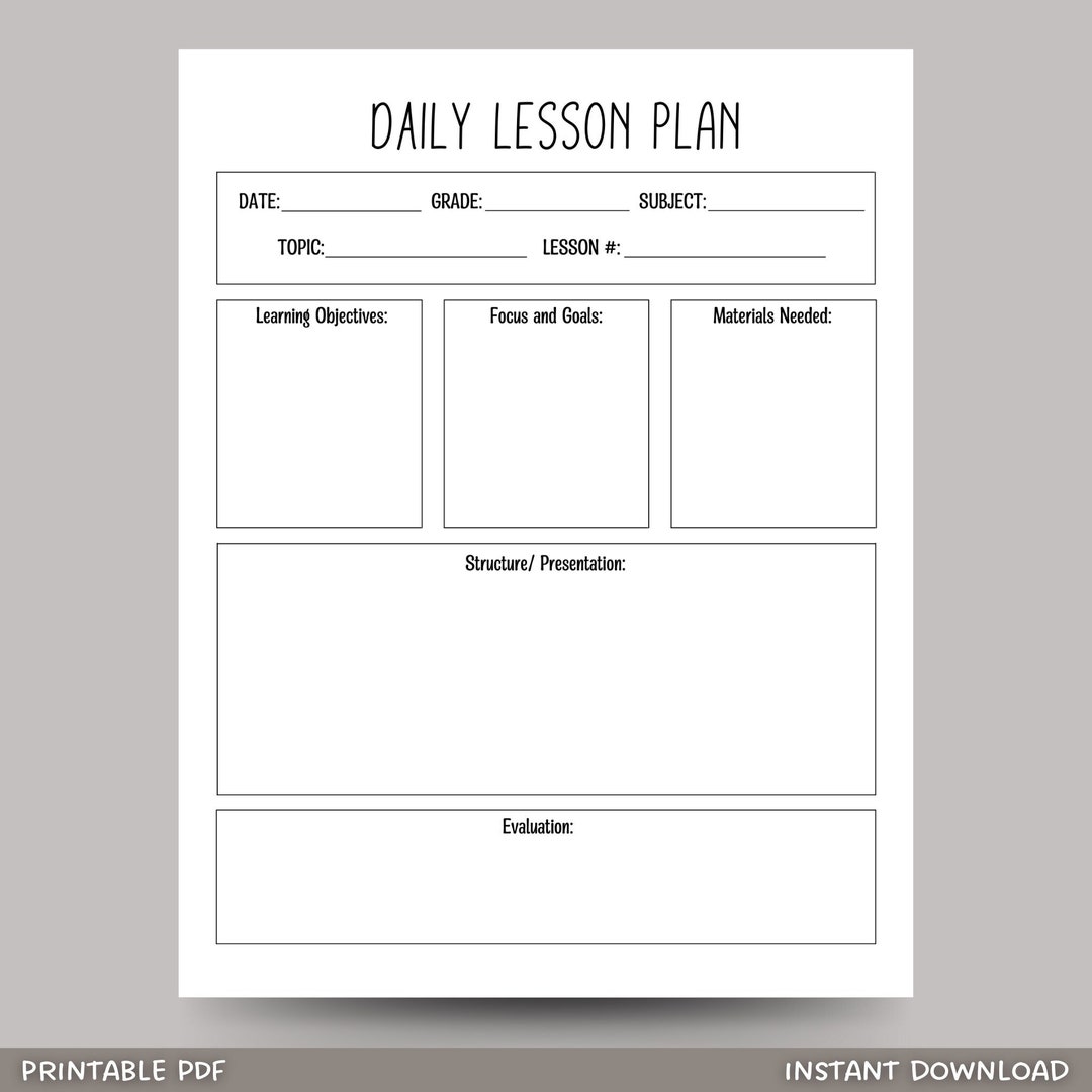 Daily Lesson Plan Template, Simple Lesson Plan Template for Educators ...