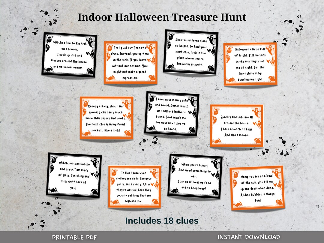 Indoor Halloween Scavenger Hunt for Kids, Halloween Treasure Hunt Clues ...