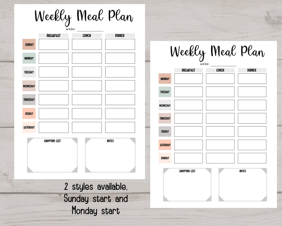 Printable Weekly Meal Planner Minimalist Menu Planner - Etsy