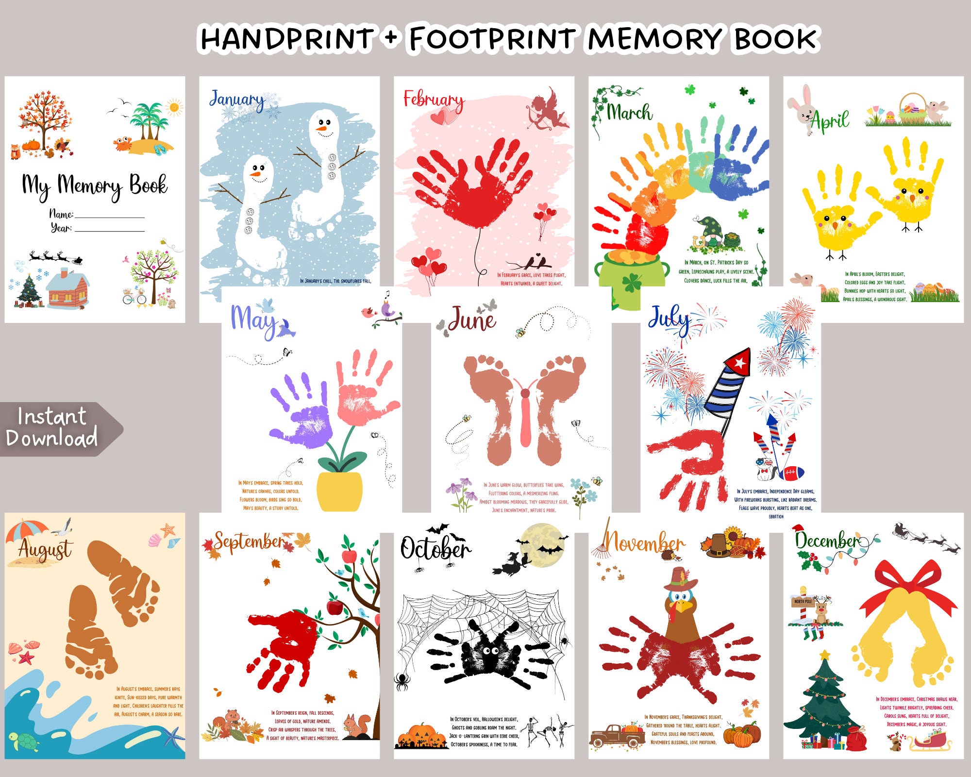 Handprint Memory Book Printable DIY Footprint Art Kids - Etsy Australia