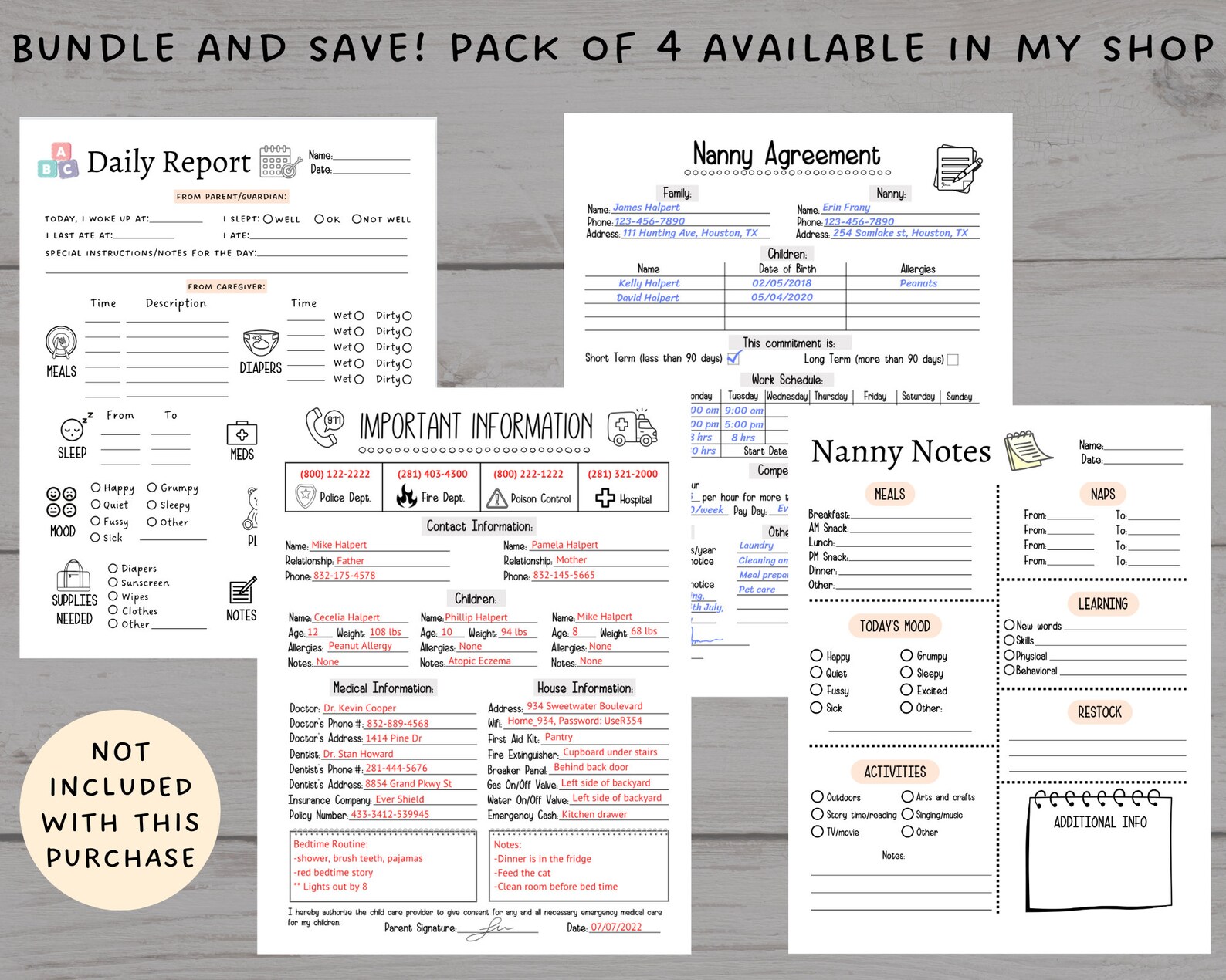 Nanny Notes Printable Nanny Information Sheet Daycare - Etsy