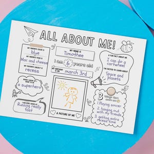 All About Me Coloring Page Printable, First Day of School Activity for ...