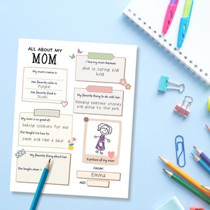 All About My Mom Survey Printable, Mothers Day Questionnaire, Mothers ...