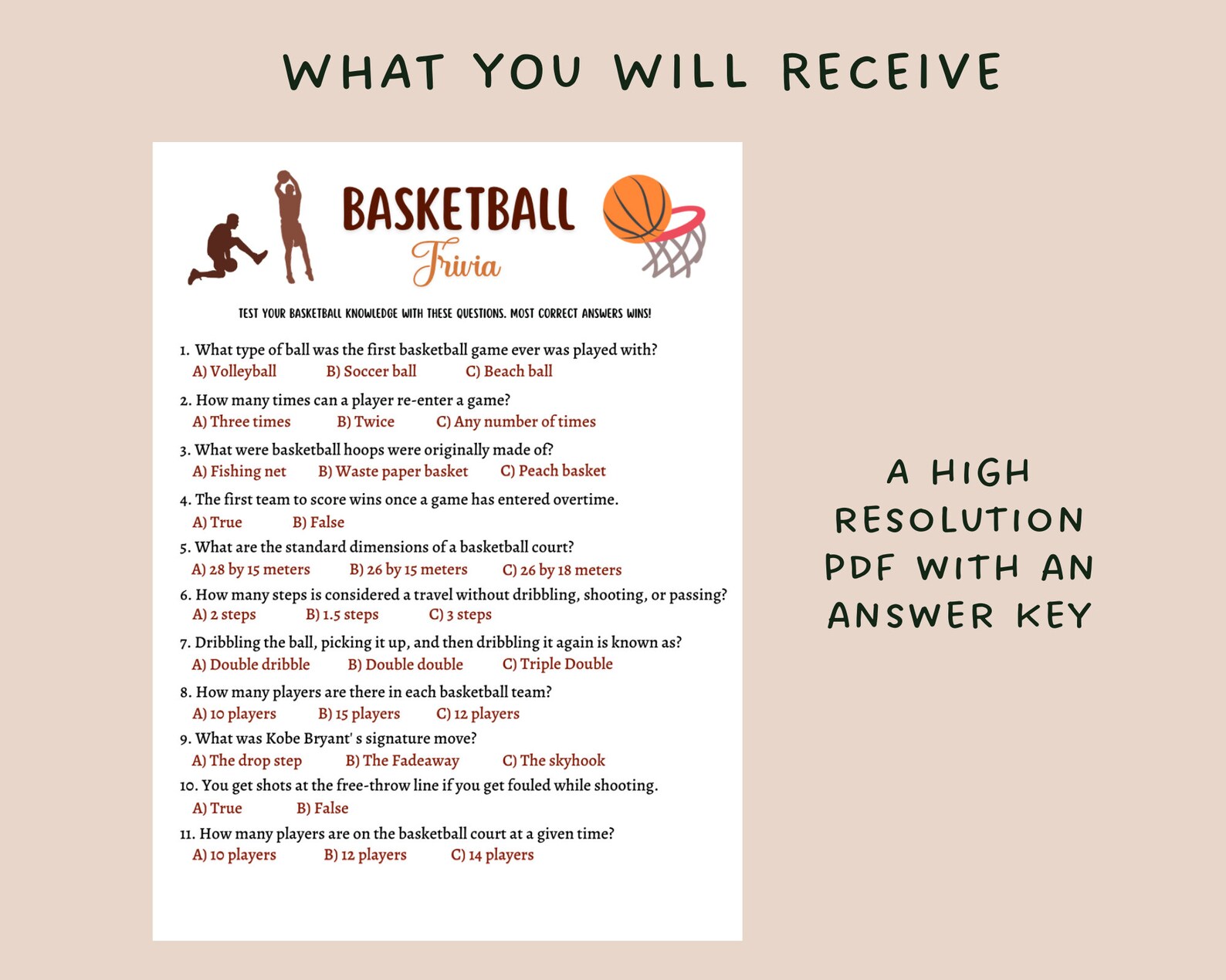 Basketball Trivia Game Printable Basketball Tailgate Party - Etsy