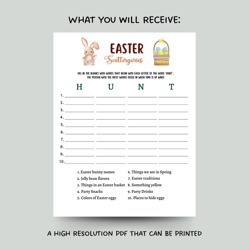 Easter Scattergories Game Printable, Easter Party Game, Easter Activity ...