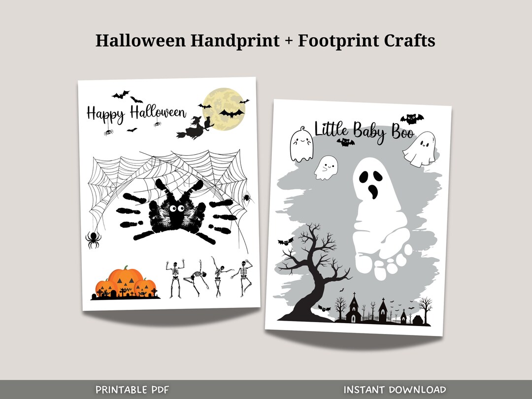 Halloween Handprint & Footprint Crafts Printable, DIY Art for Baby ...