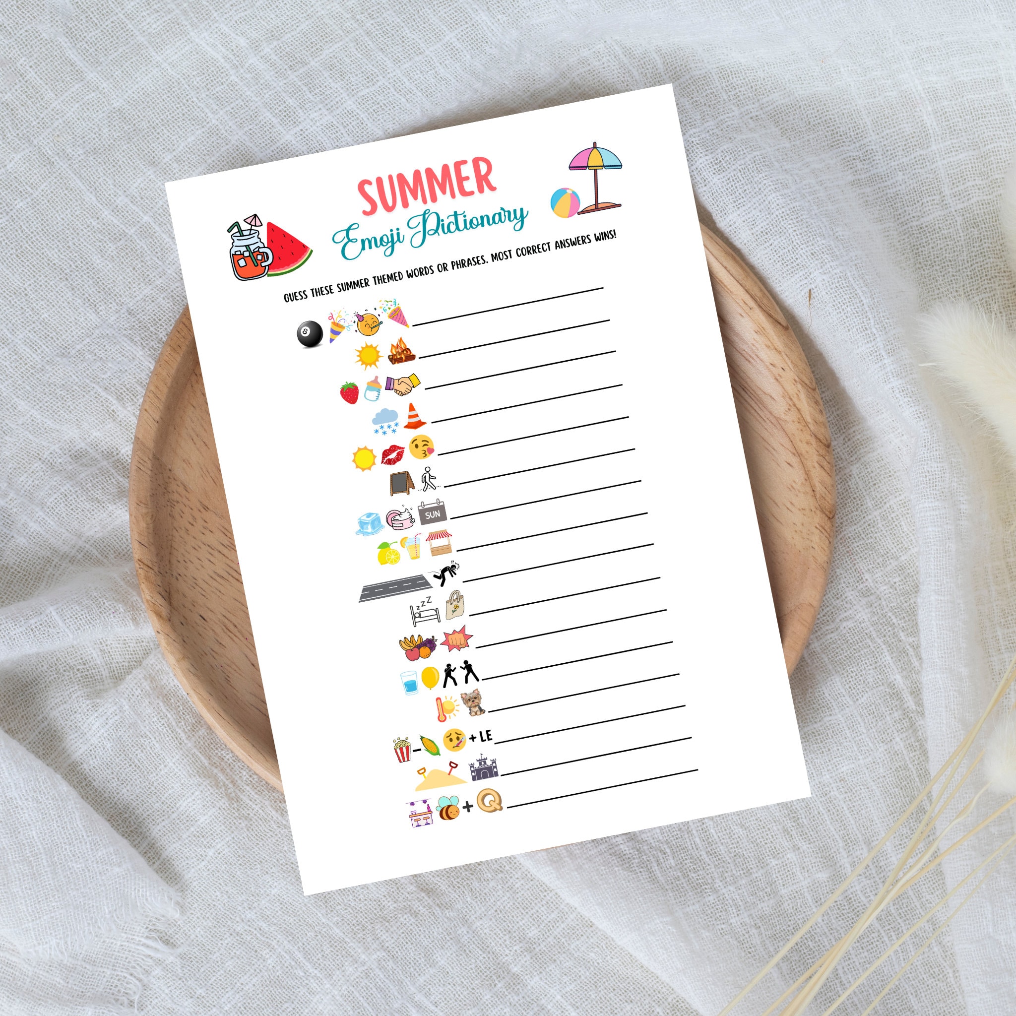 Summer Emoji Pictionary Game Printable, Summertime Activities for ...