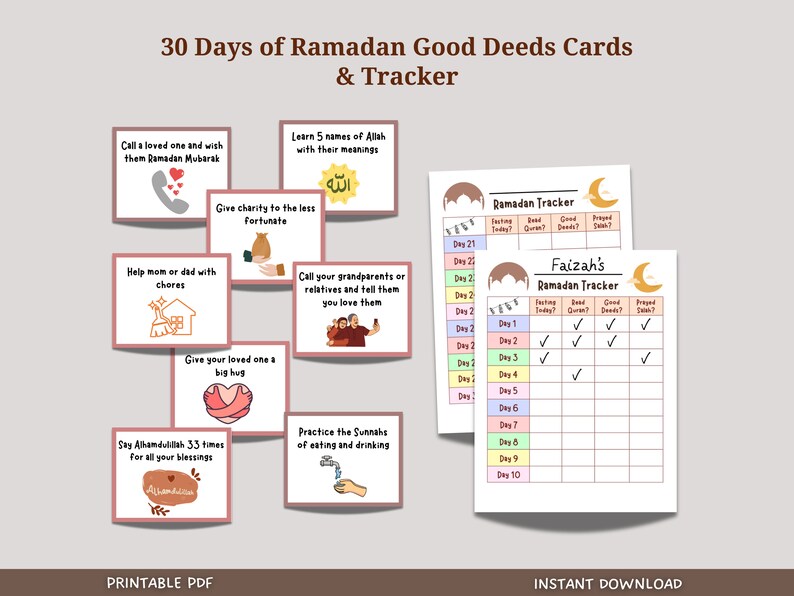 30 Ramadan Good Deeds Cards Printable, Ramadan Advent Cards, Kids ...