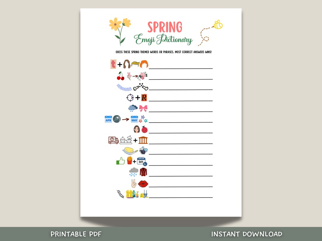 Spring Emoji Pictionary Game Printable, Spring Activities for Kids ...