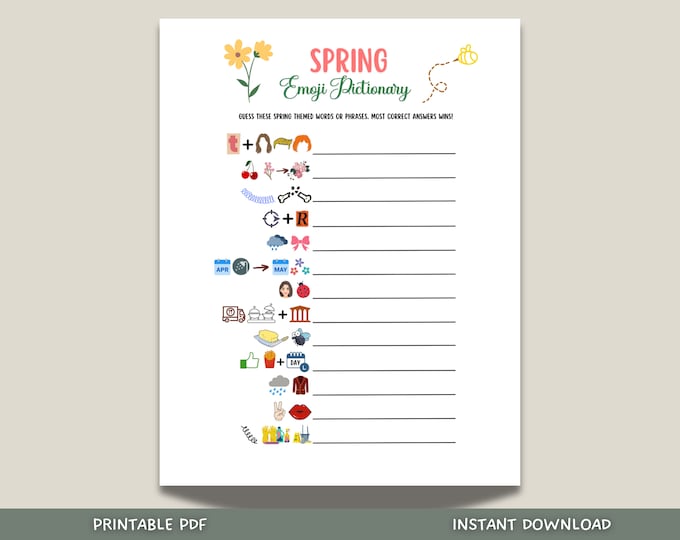 Spring Emoji Pictionary Game: Printable Party Activity (instant ...