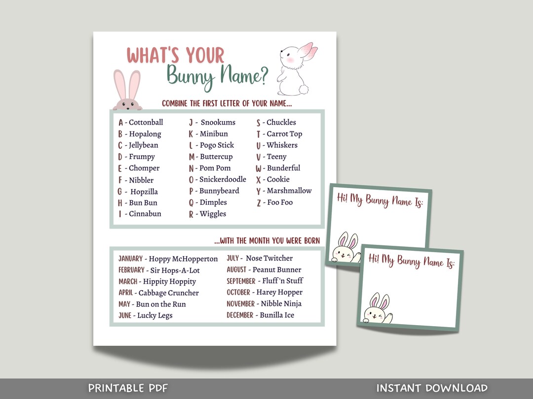 Whats Your Bunny Name Printable, Easter Bunny Name Game, Easter Party ...