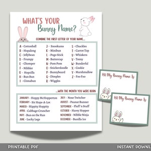 Whats Your Bunny Name Printable, Easter Bunny Name Game, Easter Party ...