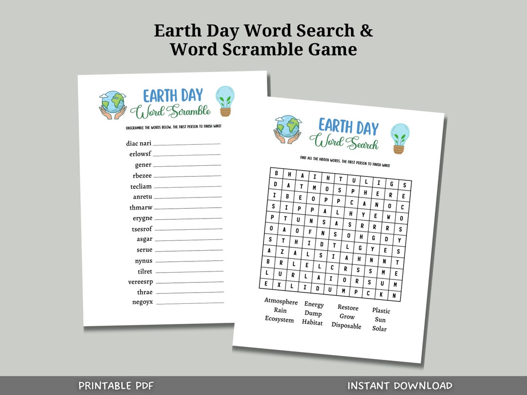 Earth Day Games Printable, Environmental Activity Word Search & Word ...