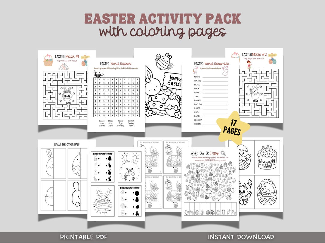 Easter Activity Pack Printable Games Bundle, Coloring Pages Book for ...