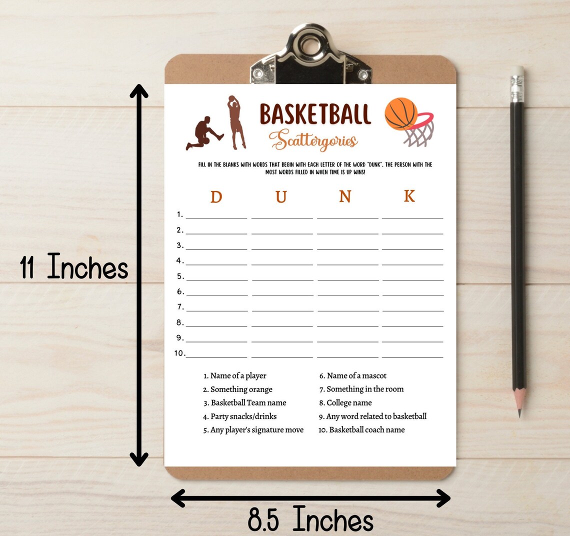 Basketball Scattergories Game Printable Basketball Tailgate - Etsy