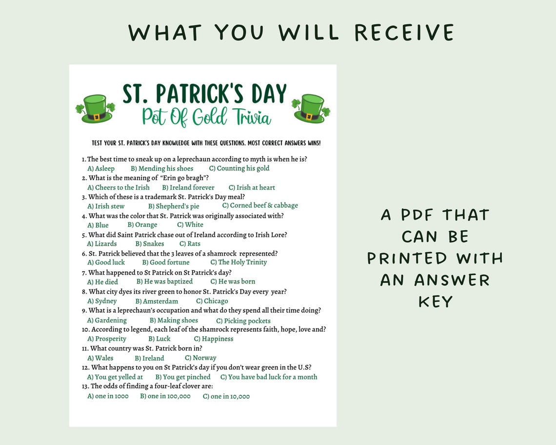 St Patrick's Day Trivia Game Printable St Patricks Day - Etsy