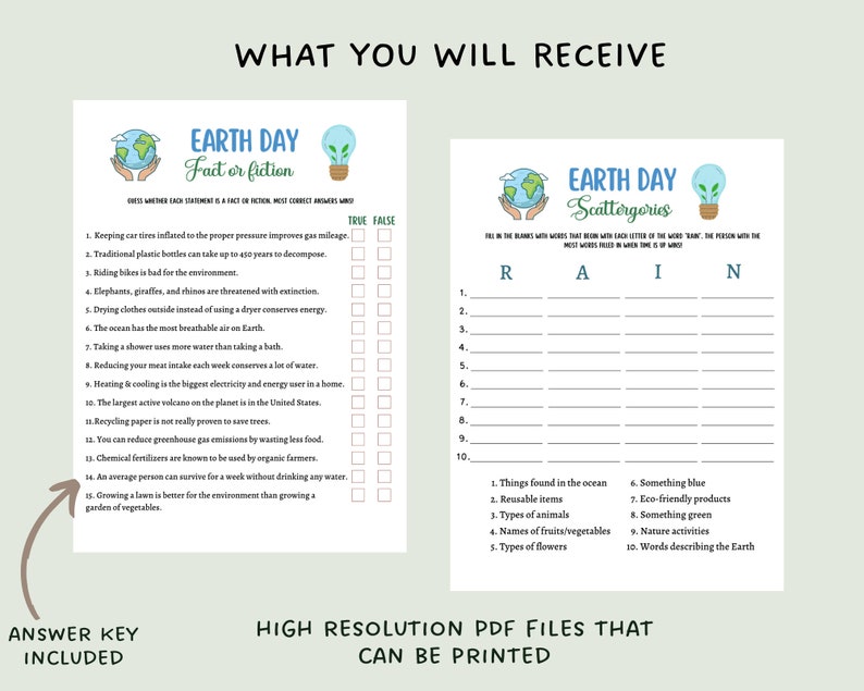 Earth Day Games Printable Environmental Activity Trivia - Etsy