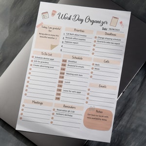 Work Day Organizer Editable Fillable, Printable Work Planner, Daily ...