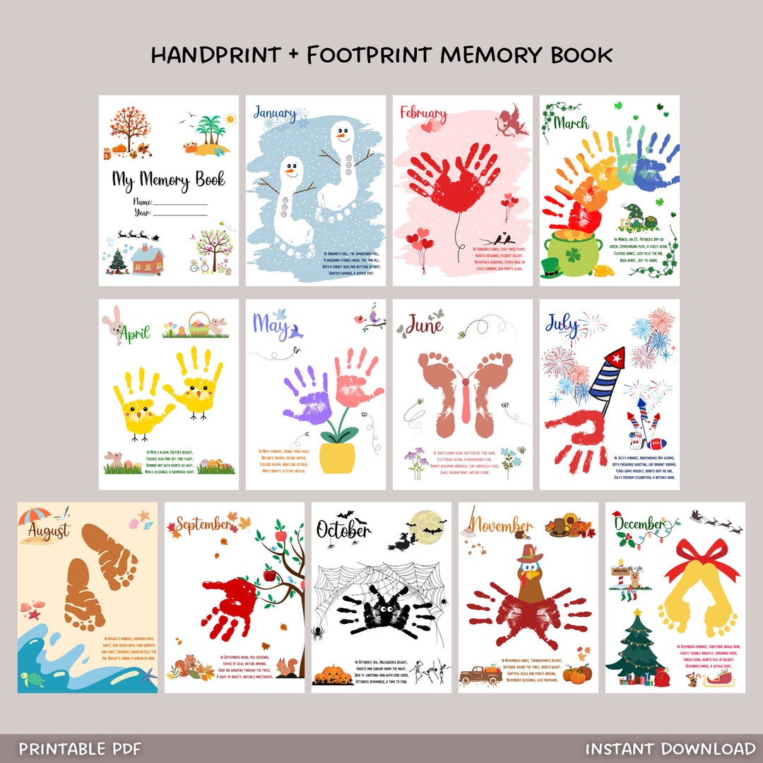 Handprint Memory Book Printable, DIY Footprint Art Kids Activity ...