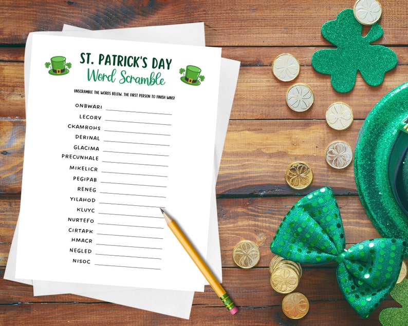 St Patricks Day Word Scramble Game Printable St. Pattys Day - Etsy