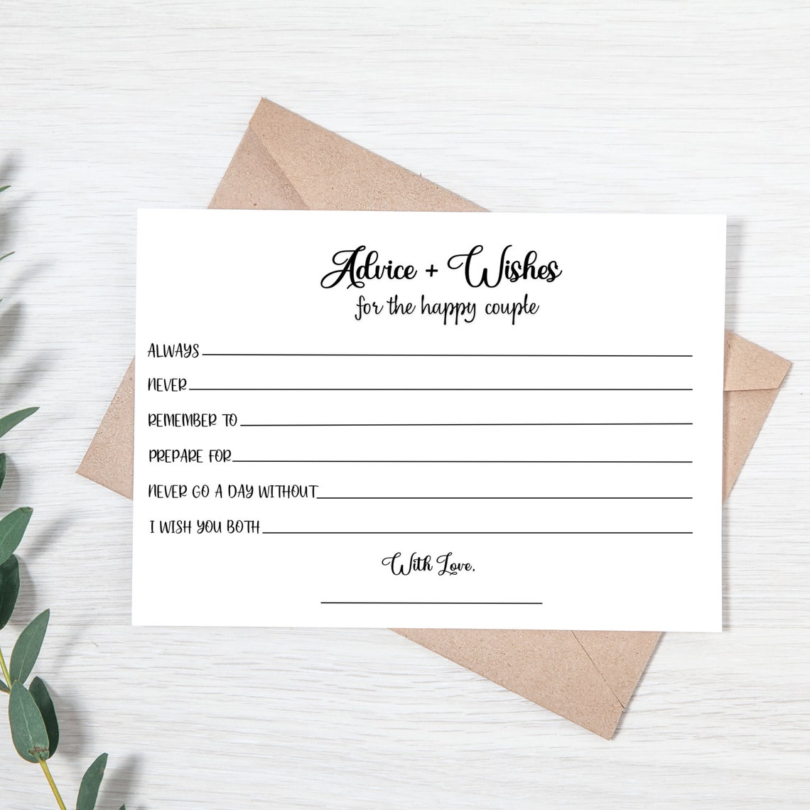 Wedding Advice Bride & Groom Well Wishes Card Printable, Minimalist ...