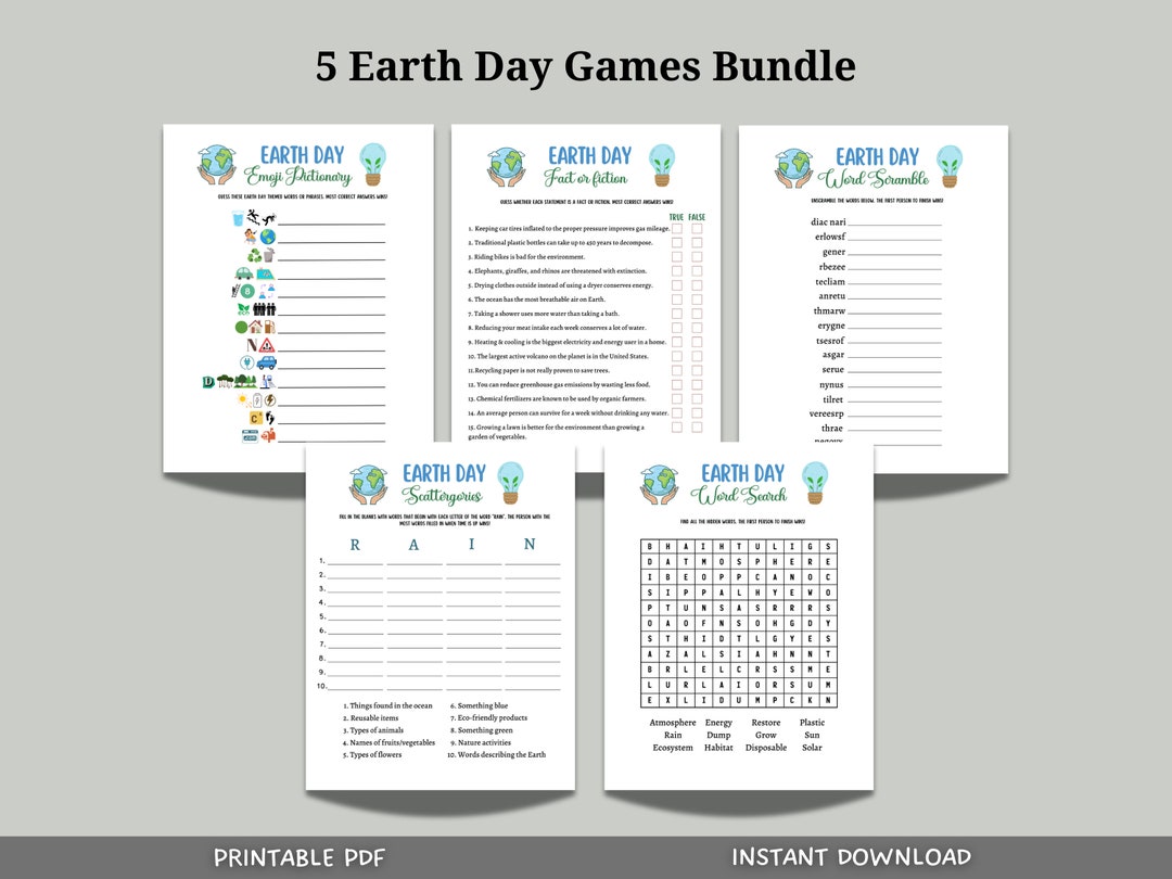 Earth Day Games Bundle Printable, Environmental Activities Adults ...