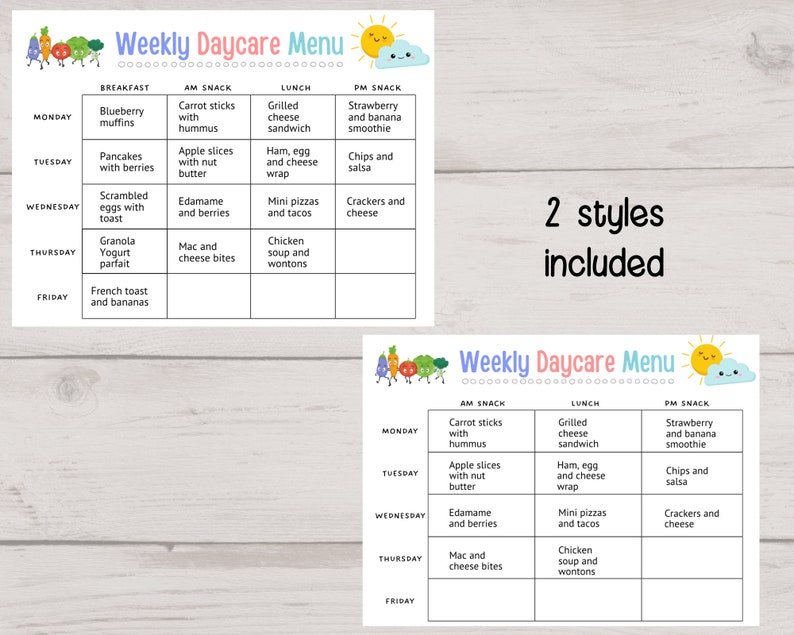 Daycare Weekly Menu Printable Home Daycare Monthly Meal Etsy daycare-weekly-menu-printable-home-daycare-monthly-meal-etsy