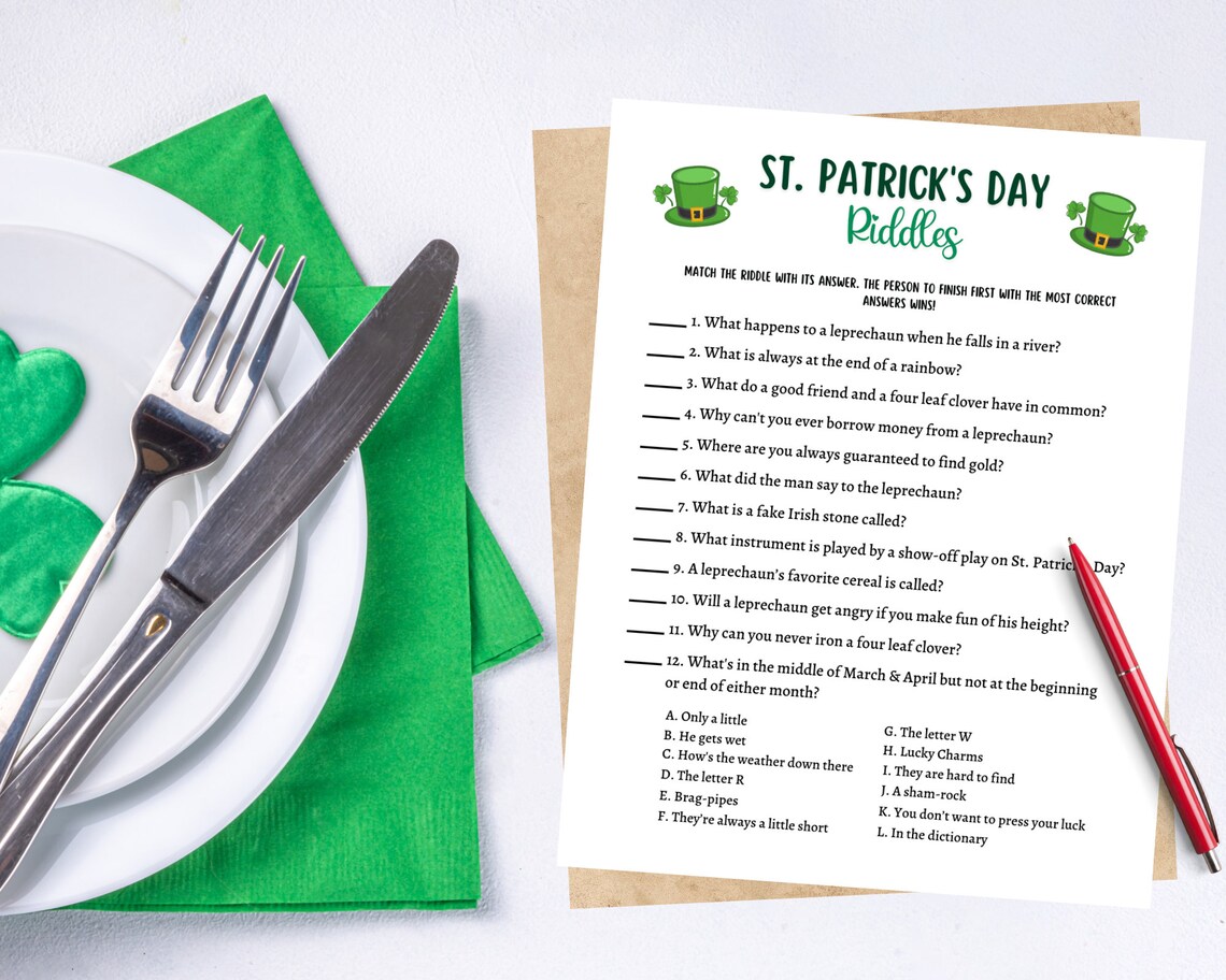 St Patrick's Day Riddles Game Printable St Pattys Riddle - Etsy