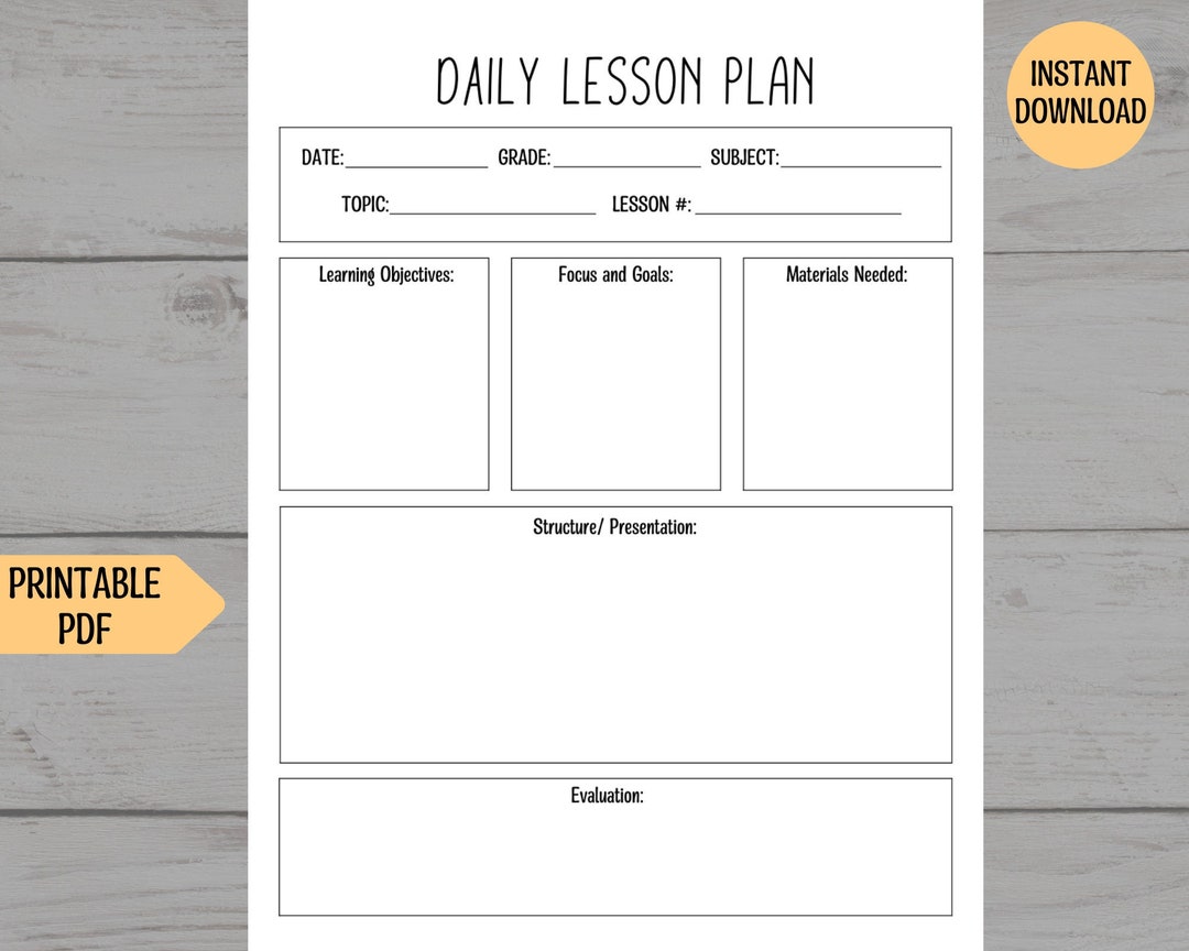 Daily Lesson Plan Template Simple Lesson Plan Template for - Etsy