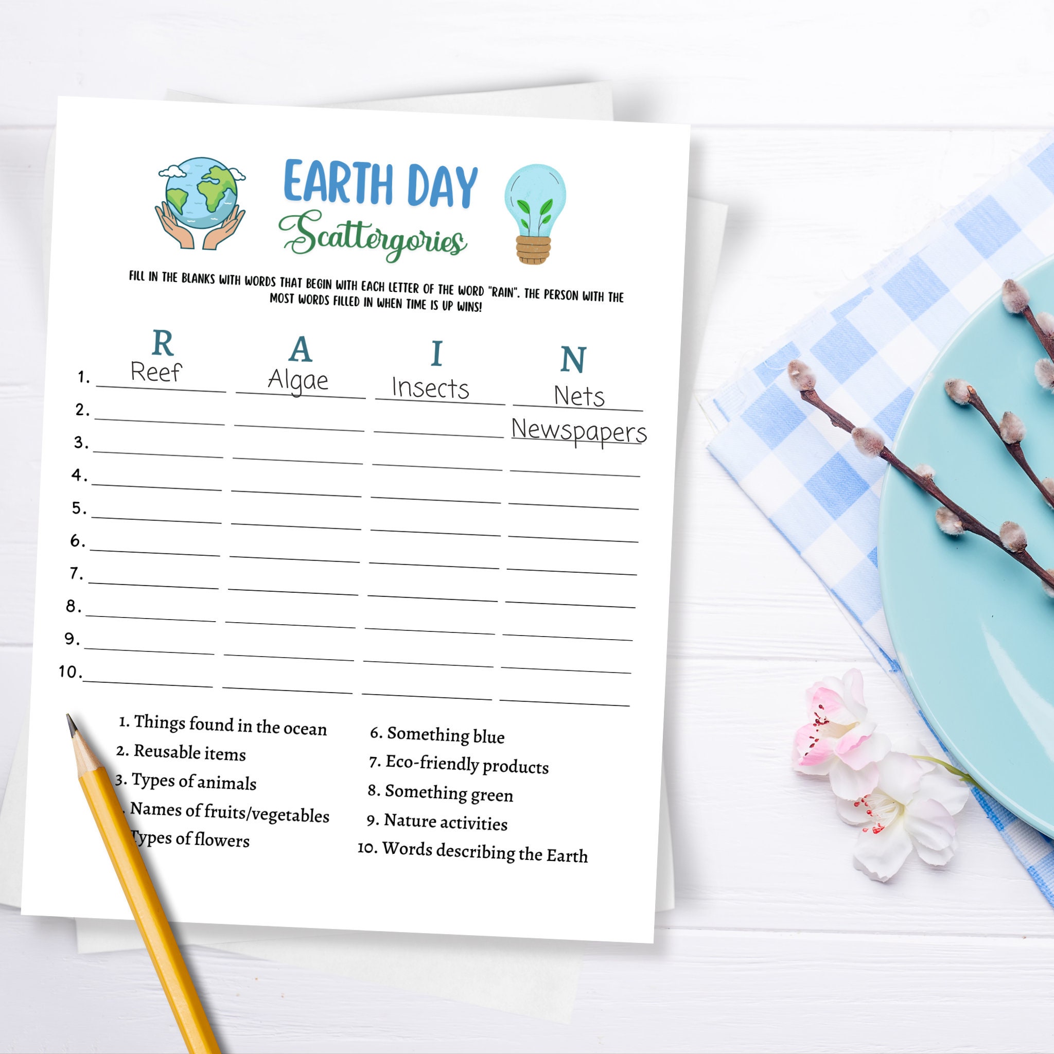 Earth Day Games Printable, Environmental Activity Trivia, Scattergories ...