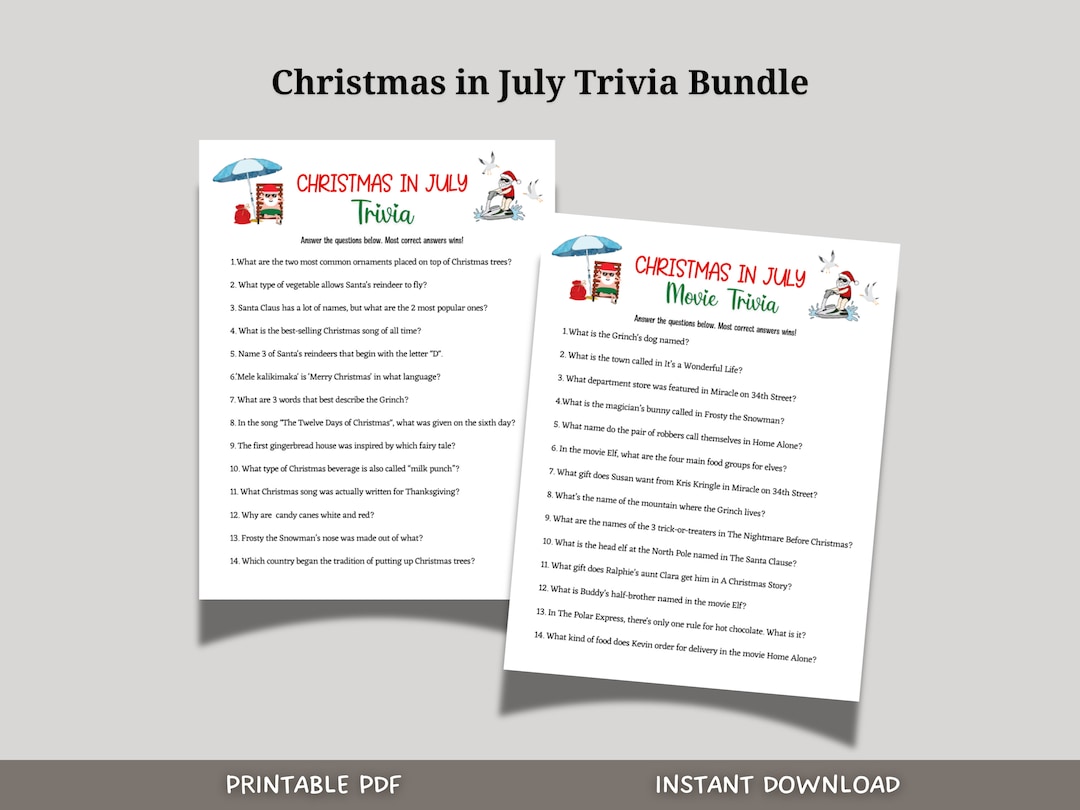 Christmas in July Trivia Game Printable, Summer Christmas Party ...