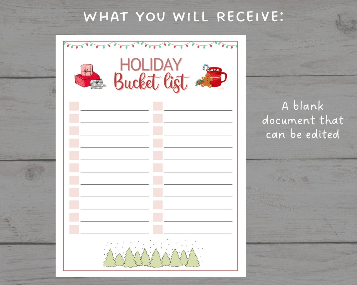 Holiday Bucket List Printable Editable Christmas Bucket List - Etsy