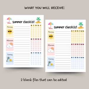 Kids Daily Summer Checklist Schedule Printable, Editable Chore Chart ...