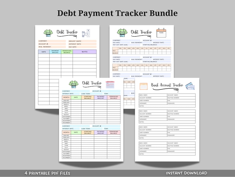 Debt Payment Tracker Printable, Financial Planner, Credit Card Payment ...