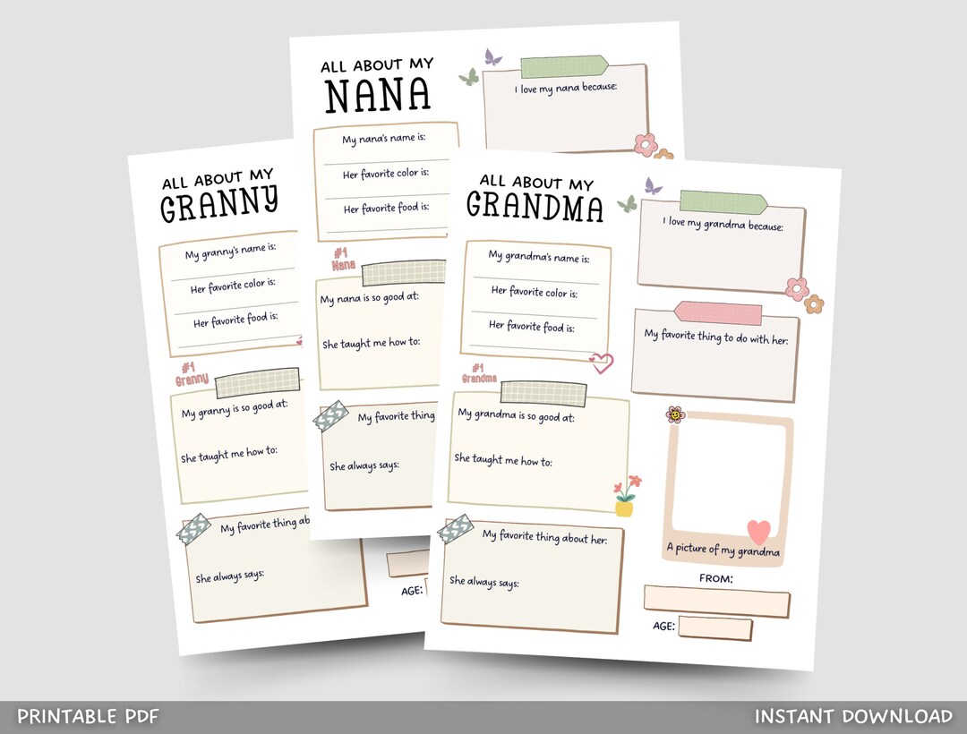 All About My Grandma Survey Printable, All About Nana Questionnaire ...