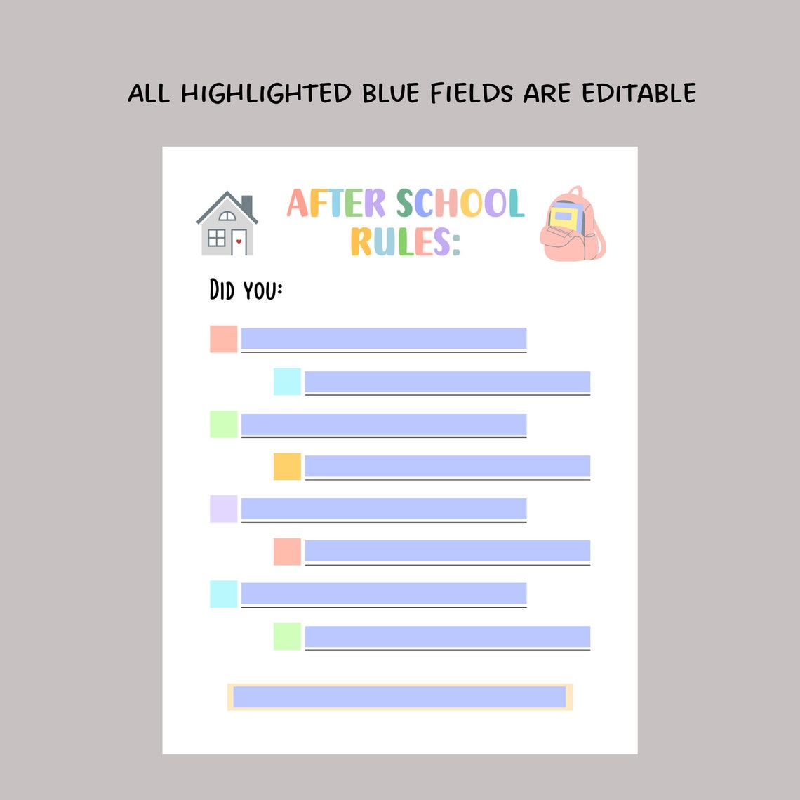 Editable After School Rules, Printable After School Checklist Reminders ...